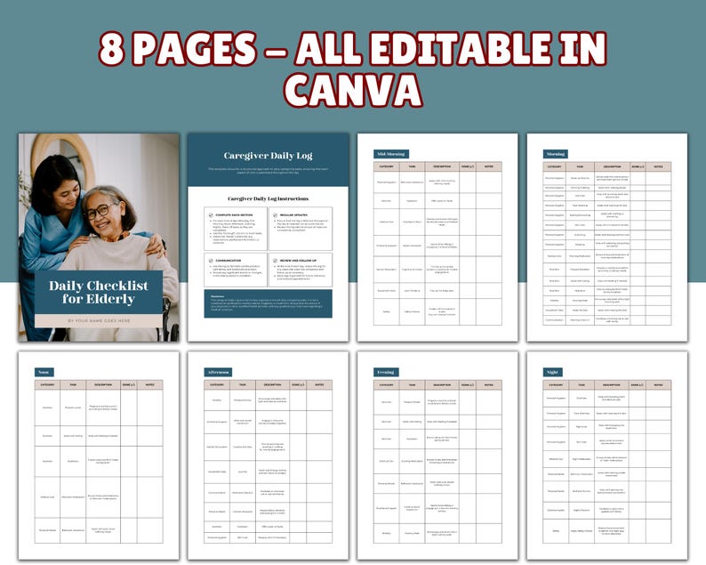 Daily Elderly Care Log Template for Caregivers, Editable Senior Daily ...