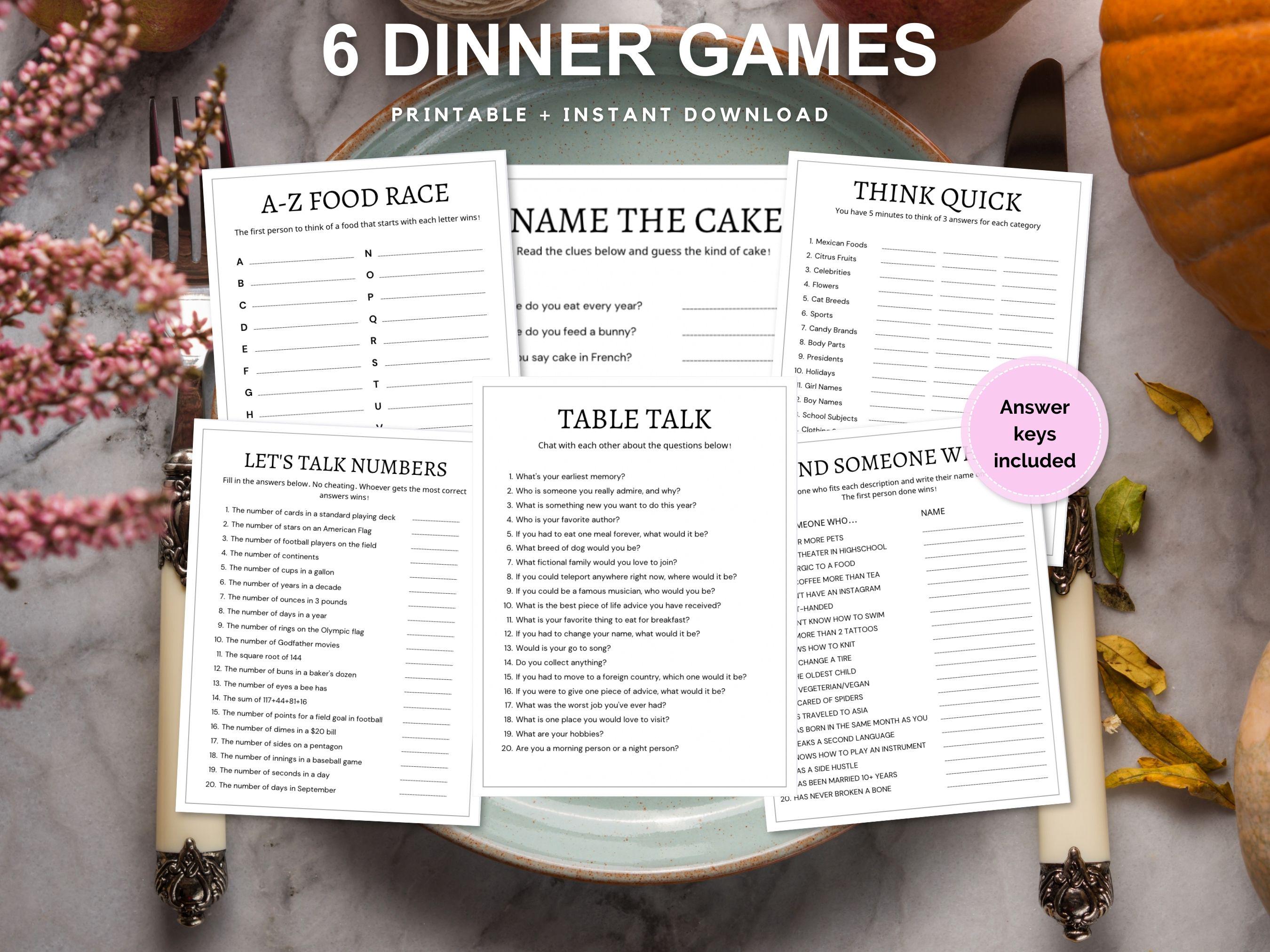Dinner Party Games, Printable Dinner Party Games, Work Party Game ...