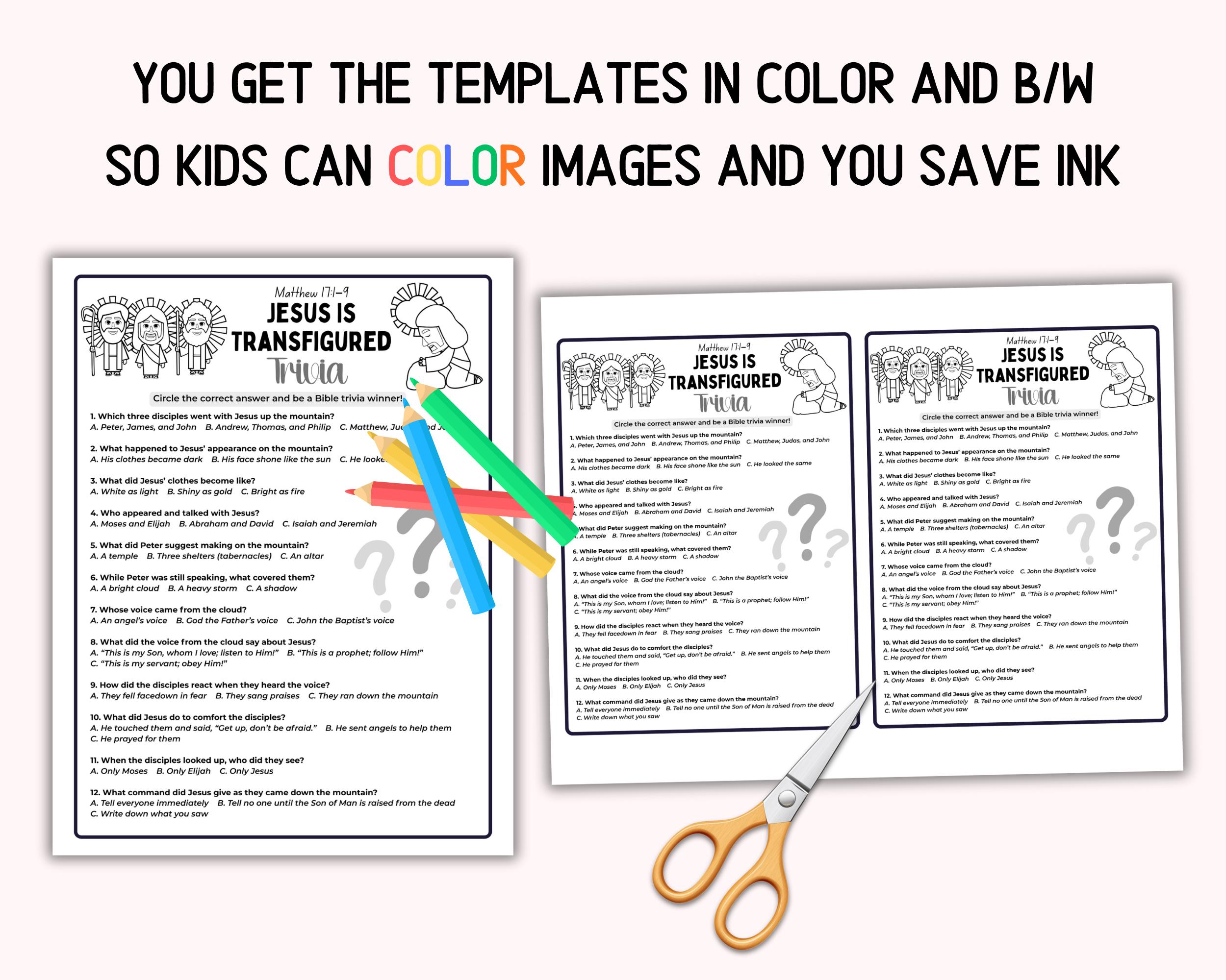 Transfiguration of Jesus Bible Trivia Game | Jesus is Transfigured Kids ...