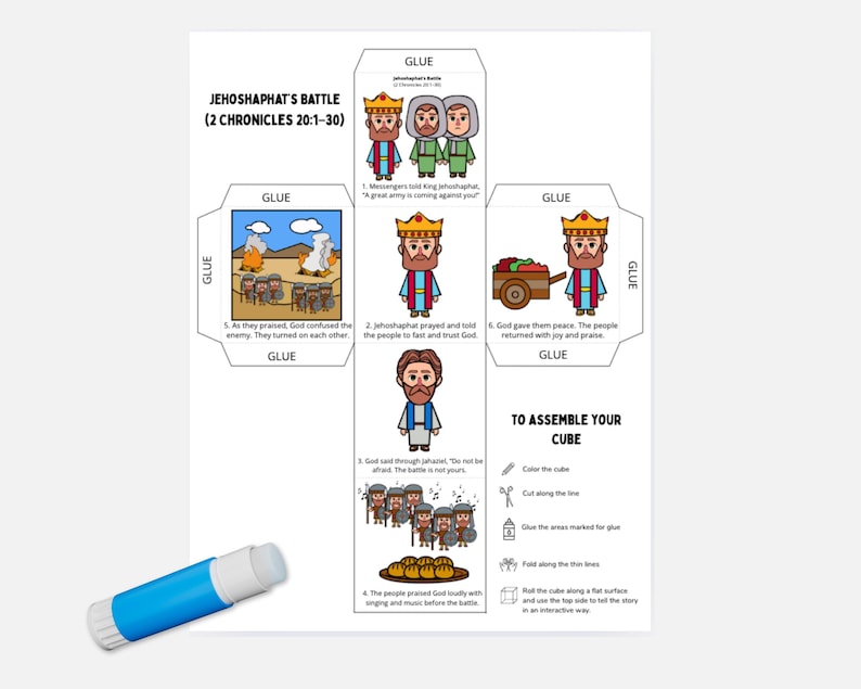 Jehoshaphat Bible Story Coloring Cube | 2 Chronicles 20 Printable Craft ...
