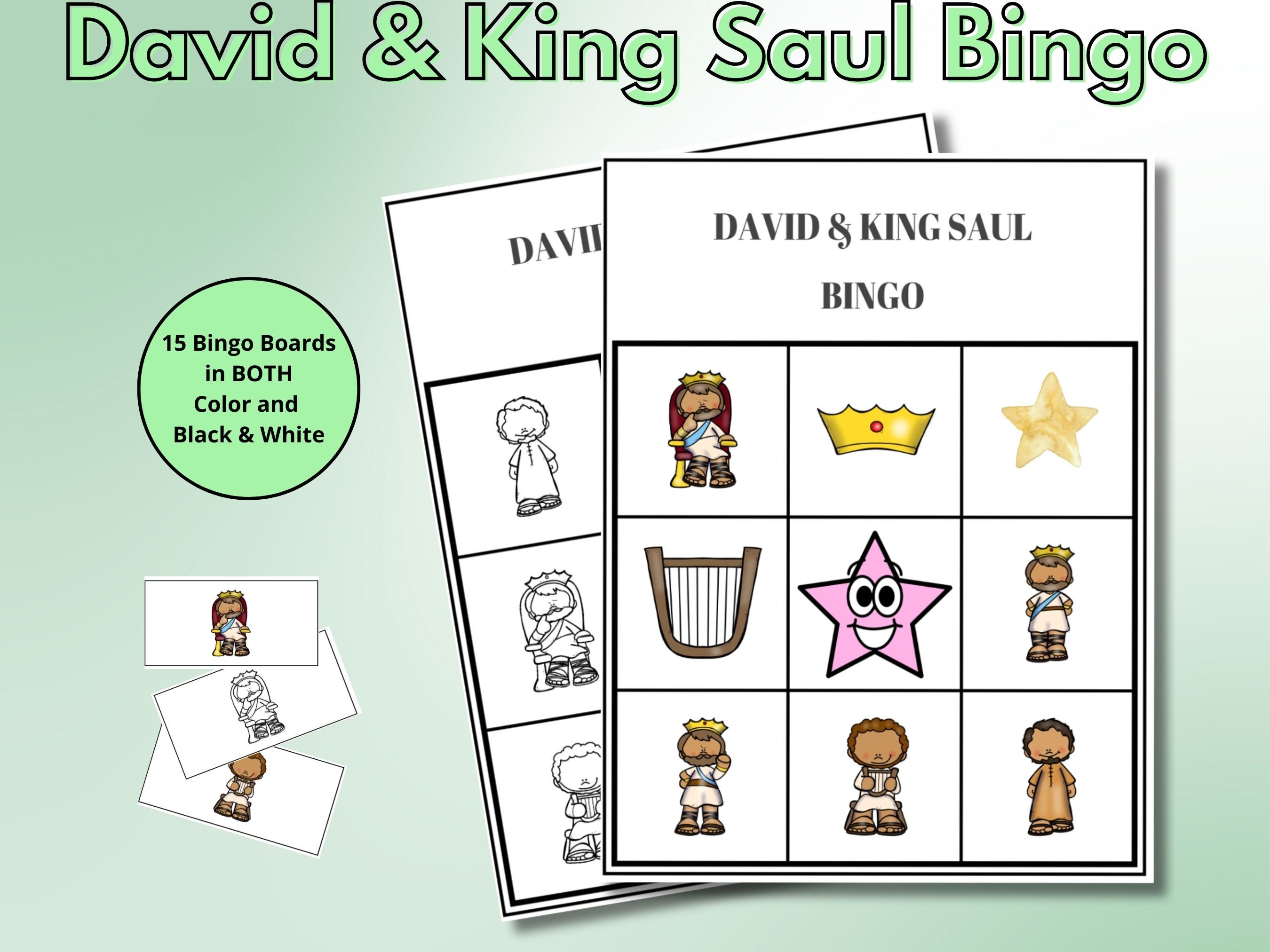 David and King Saul Bingo Set for Kids - Bible Story Activity, David ...