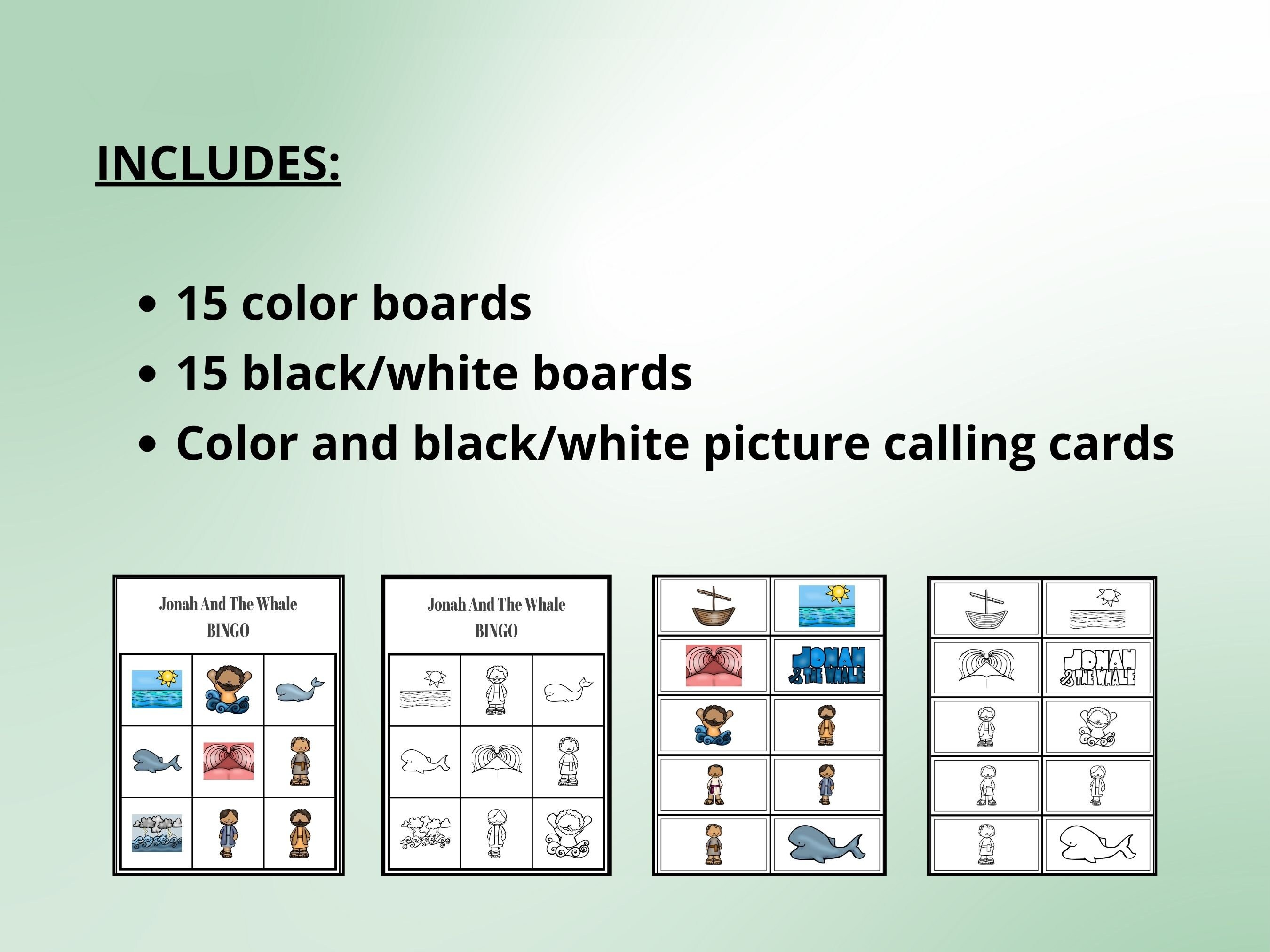 Jonah and the Whale Bingo Set for Kids, Jonah and the Whale Bible Bingo ...
