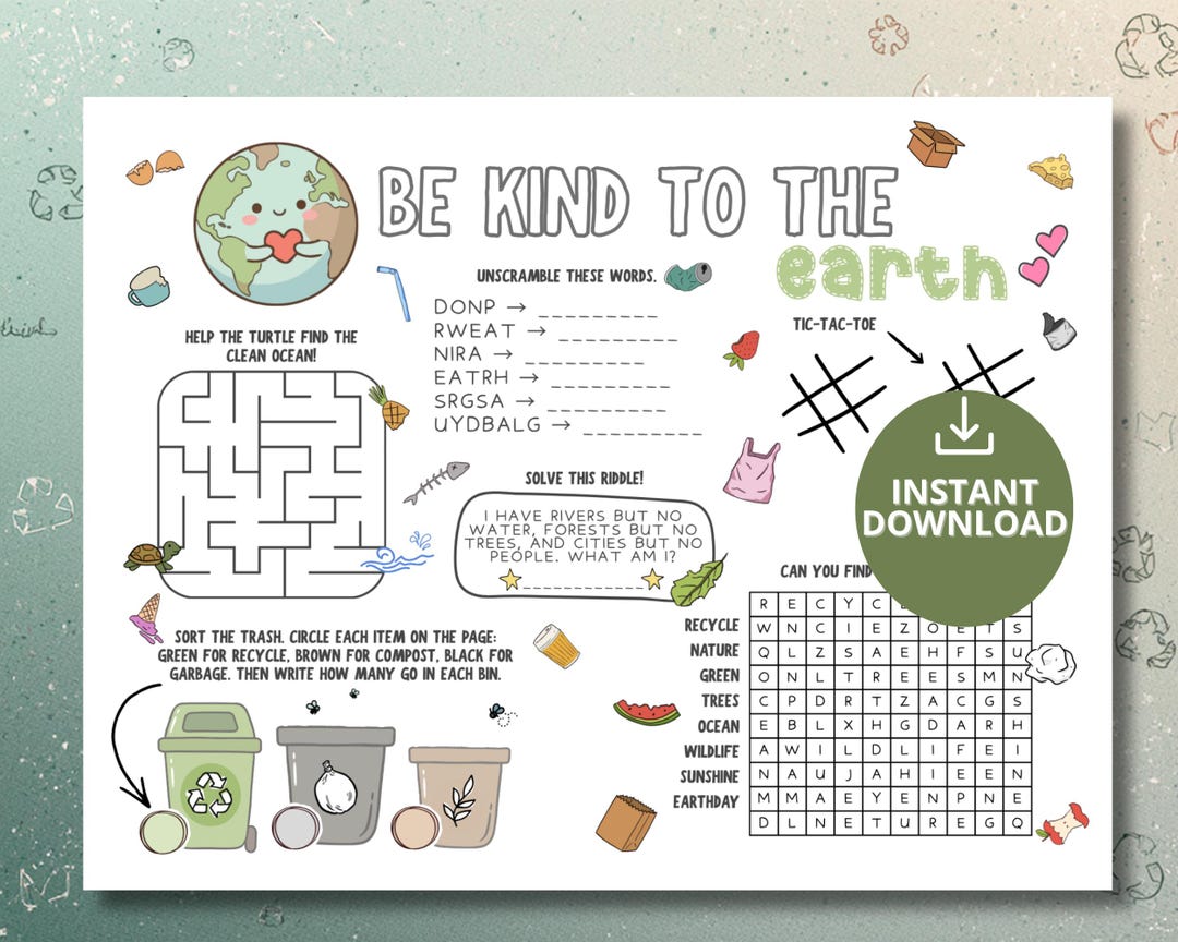 Earth Day Activity Sheet for Kids, Recycling Game Worksheet ...