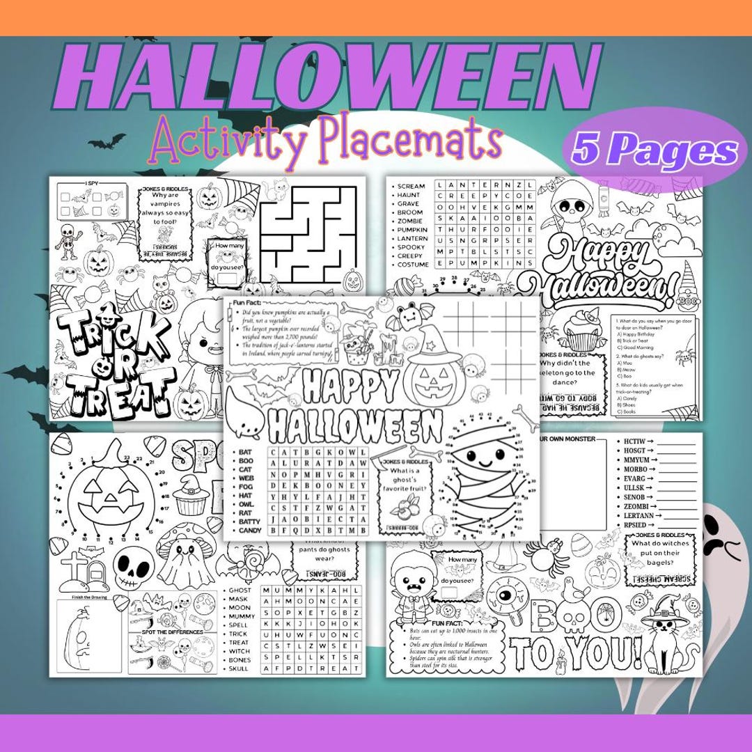 Halloween Activity Placemats for Kids | Printable Coloring Pages, Word ...