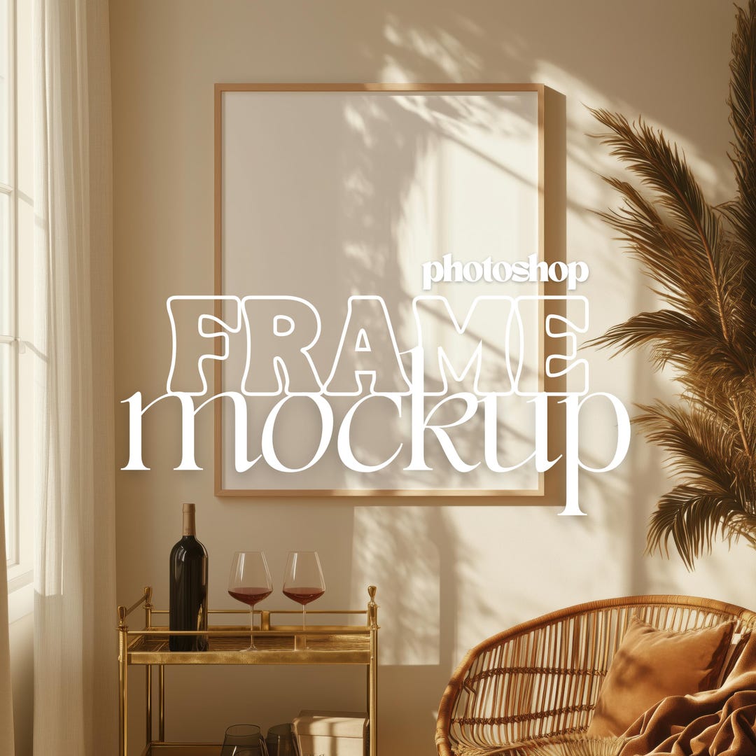 Bar Cart Mockup | One Vertical Thin Wooden Photo Frame | Photoshop ...