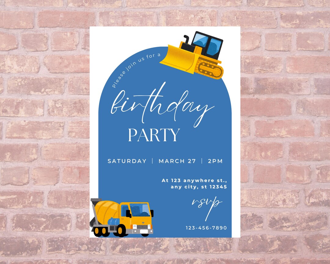Construction Truck Birthday Invitation | Editable Canva Template ...