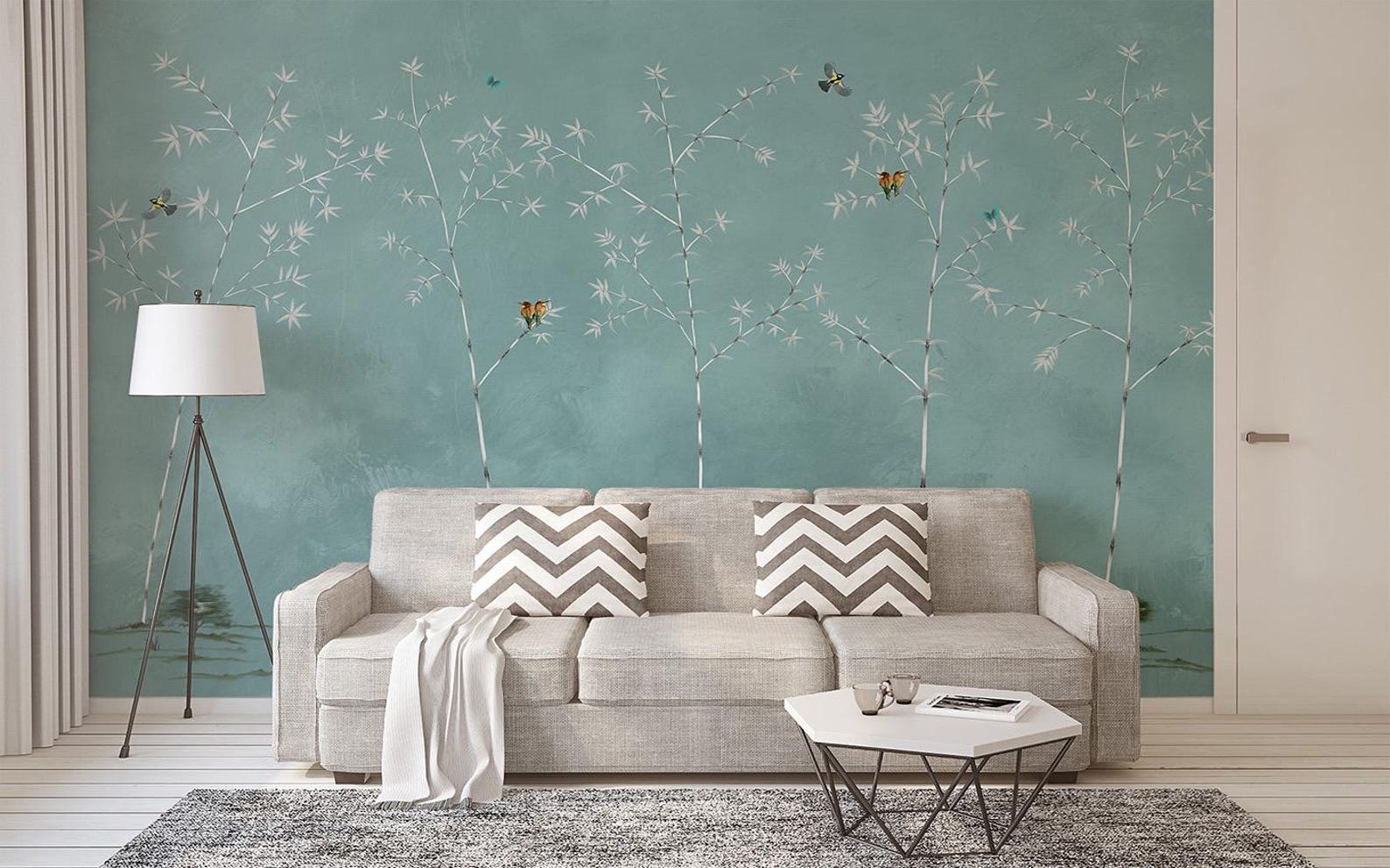 Elegant Bamboo and Bird Mural Wallpaper - Serene Nature-inspired Wall ...