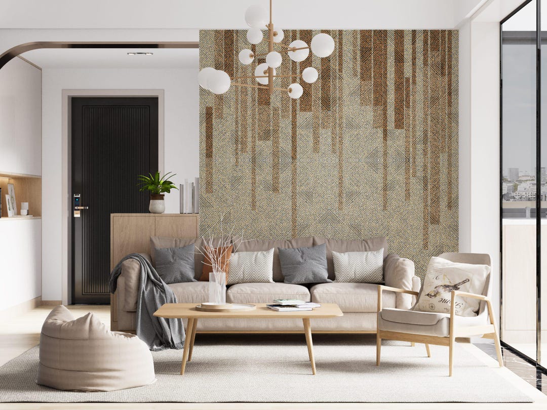 Modern Geometric Abstract Wallpaper - Beige and Brown Vertical Lines ...