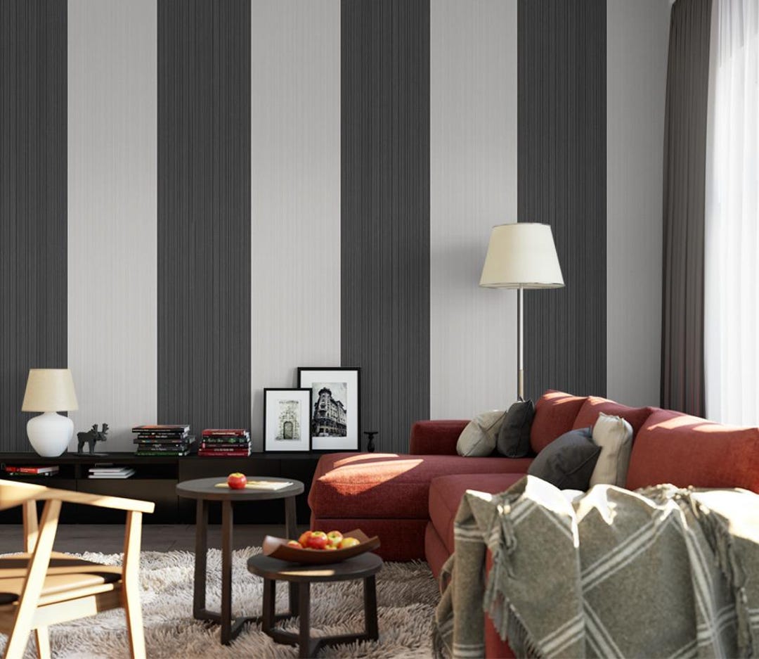 Elegant Striped Wallpaper - Modern Black and White Vertical Stripes - Etsy
