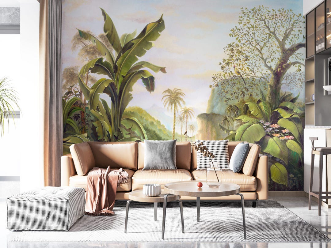 Tropical Jungle Mural Wallpaper - Lush Greenery and Exotic Plants - Etsy