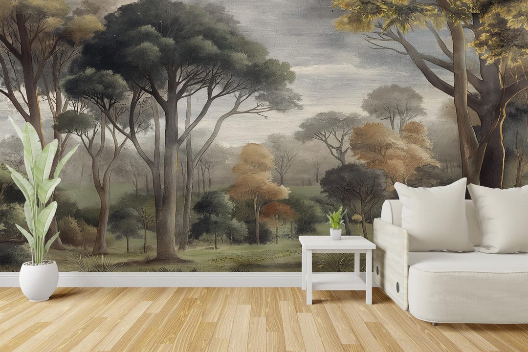 Forest Mural Wallpaper - Nature-inspired Wall Art for Living Room - Etsy