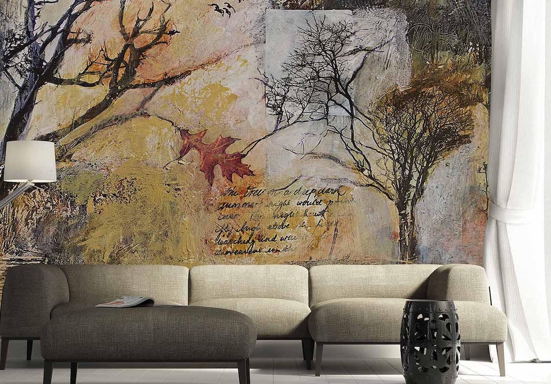Abstract Nature-inspired Wall Mural - Artistic Tree and Landscape ...