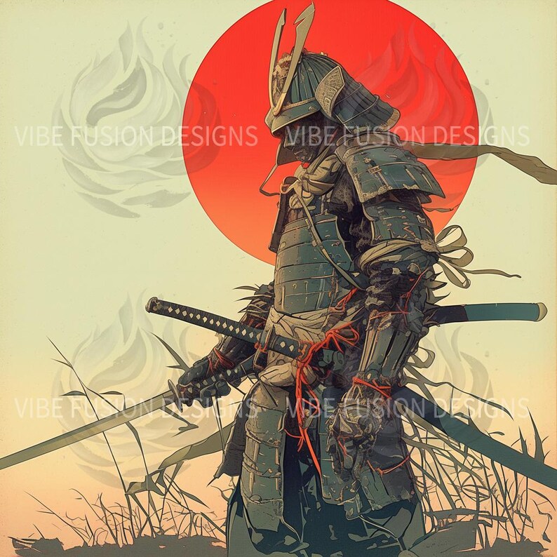 Stylized Samurai T-shirt Design Bundle PNG Files Custom Apparel and DIY ...