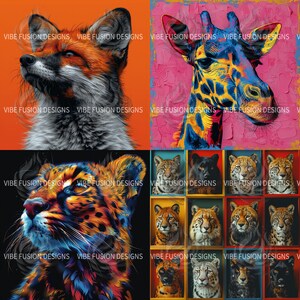Stylized Animal Art T-shirt Design Bundle PNG Files Custom Apparel and ...