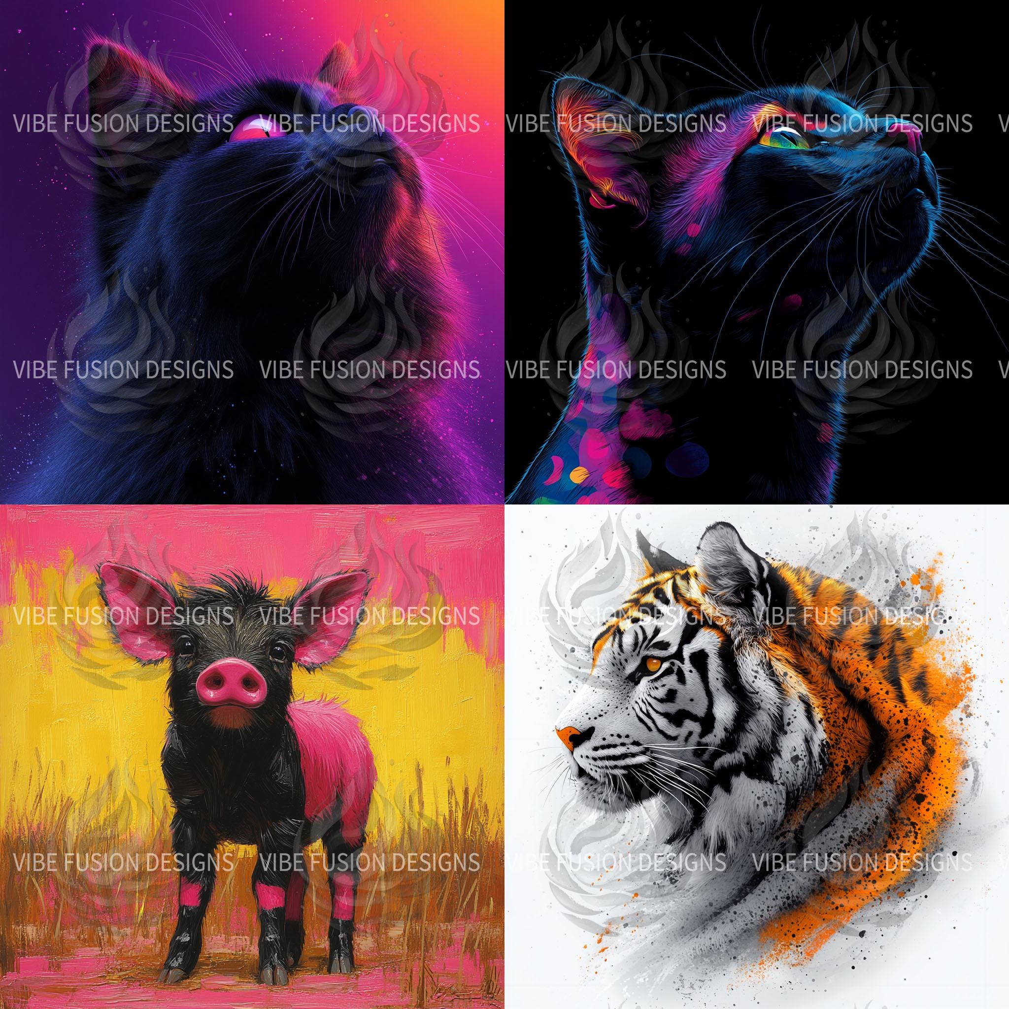 Stylized Animal Art T-shirt Design Bundle PNG Files Custom Apparel and ...