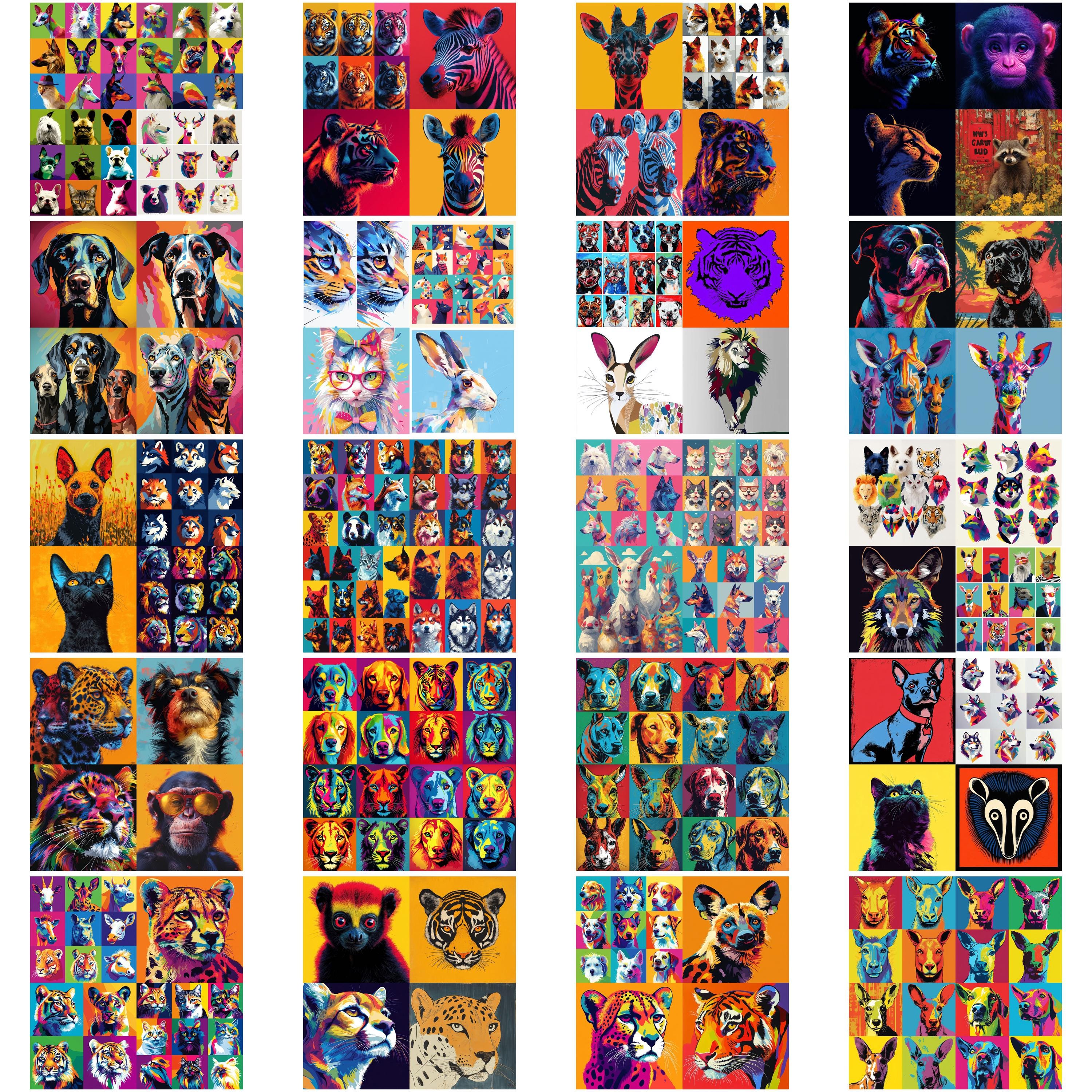 Stylized Animal Art T-shirt Design Bundle PNG Files Custom Apparel and ...