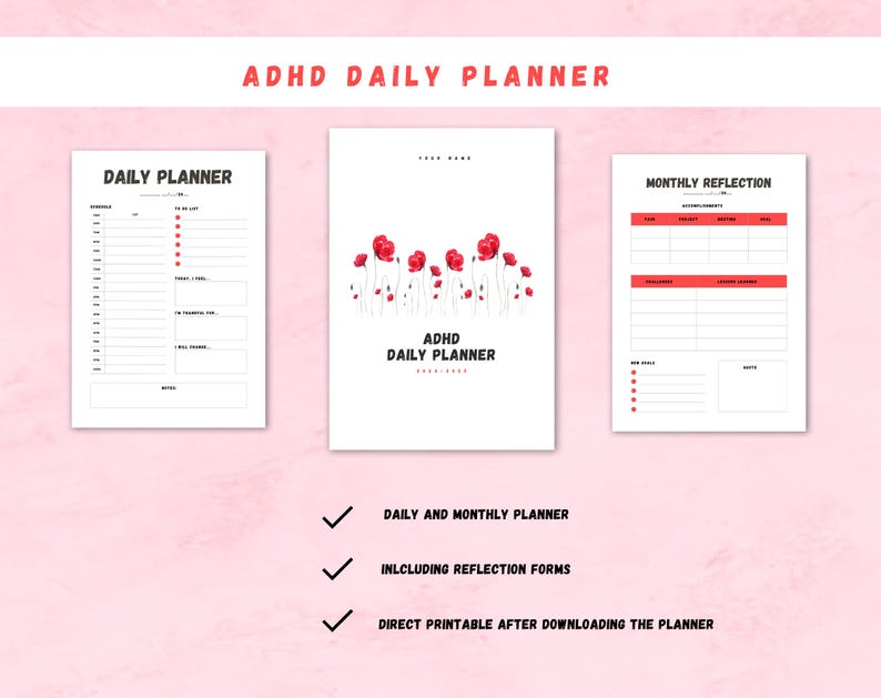ADHD Daily Planner, ADHD Planner, Printable Planner, Emotion Journal ...