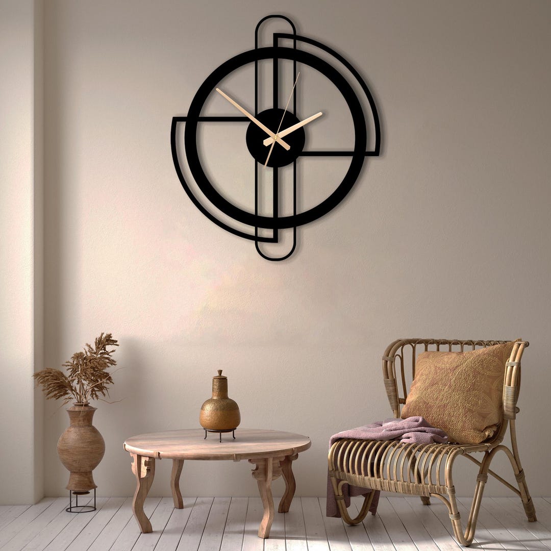Modern Metal Wall Clock, Geometric Unusual Black Clocks, Minimalist ...