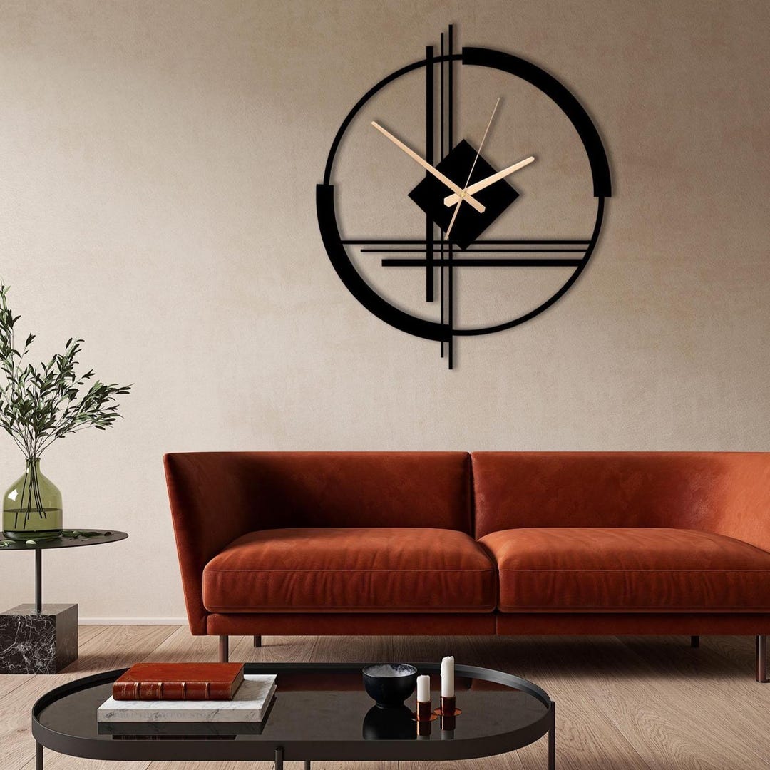 Modern Abstract Metal Wall Clock, Minimal Black Steel Wall Decor ...