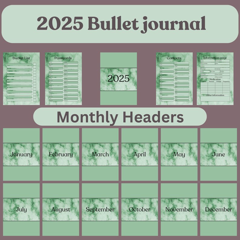 Green Bullet Journal, Bullet Journal Pages, 2025 Green Bullet Journal ...