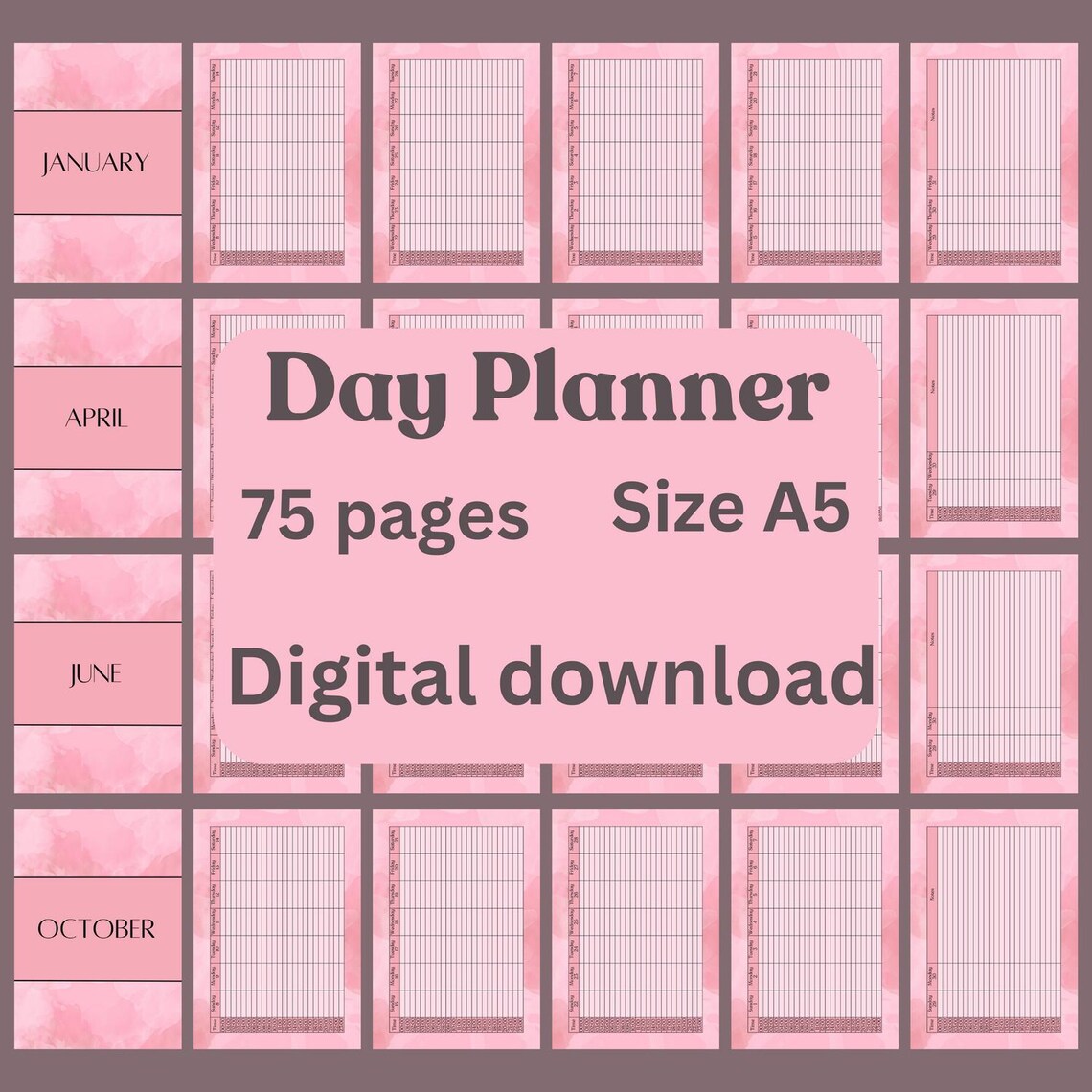 Day Planner, 2025 Day Planner, Pink 2025 Day Planner, 24 Hour Day ...