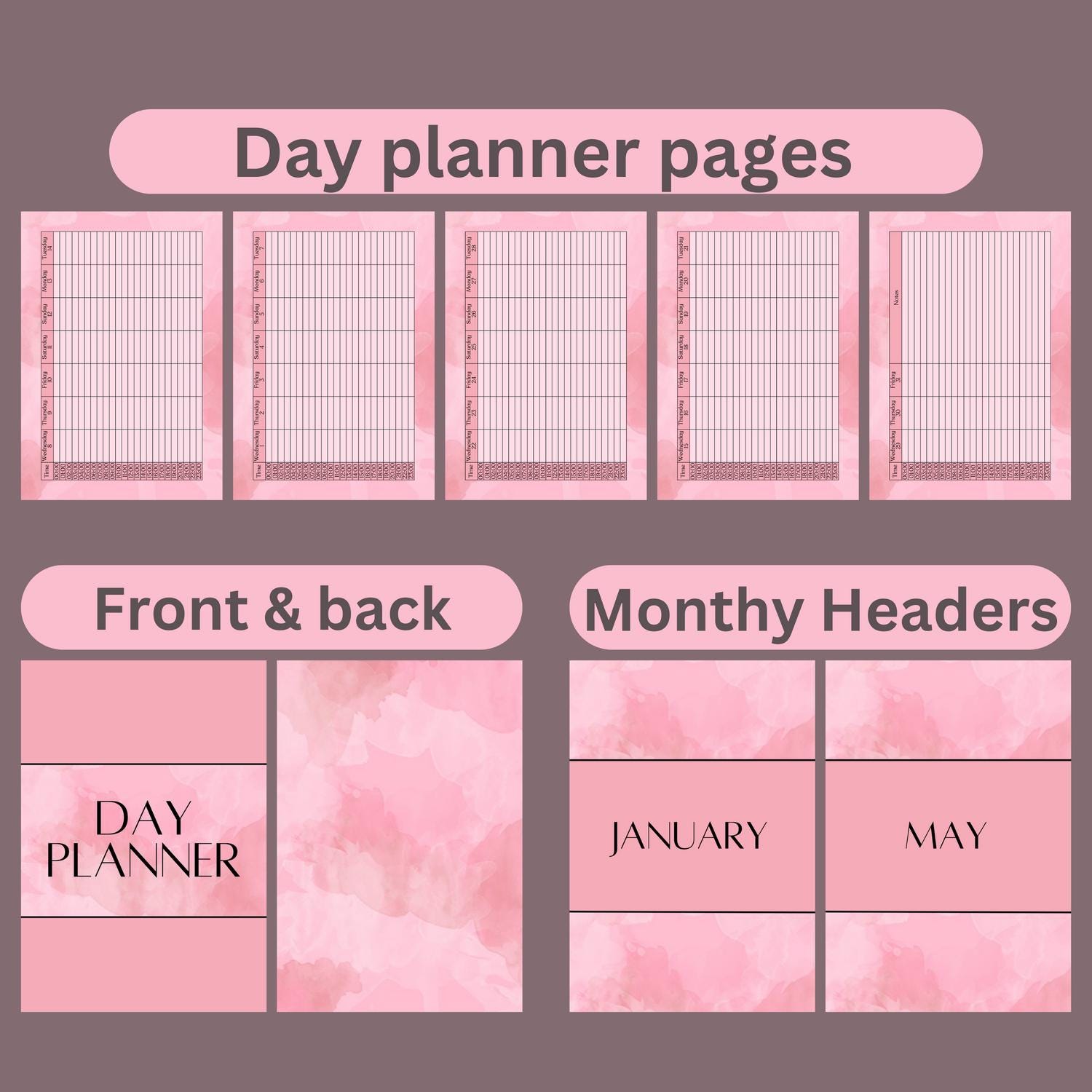 Day Planner, 2025 Day Planner, Pink 2025 Day Planner, 24 Hour Day ...
