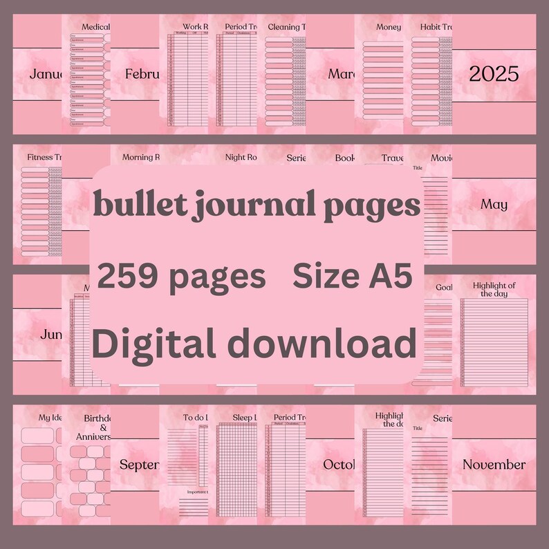 Pink Bullet Journal, Bullet Journal Pages, 2025 Pink Bullet Journal ...