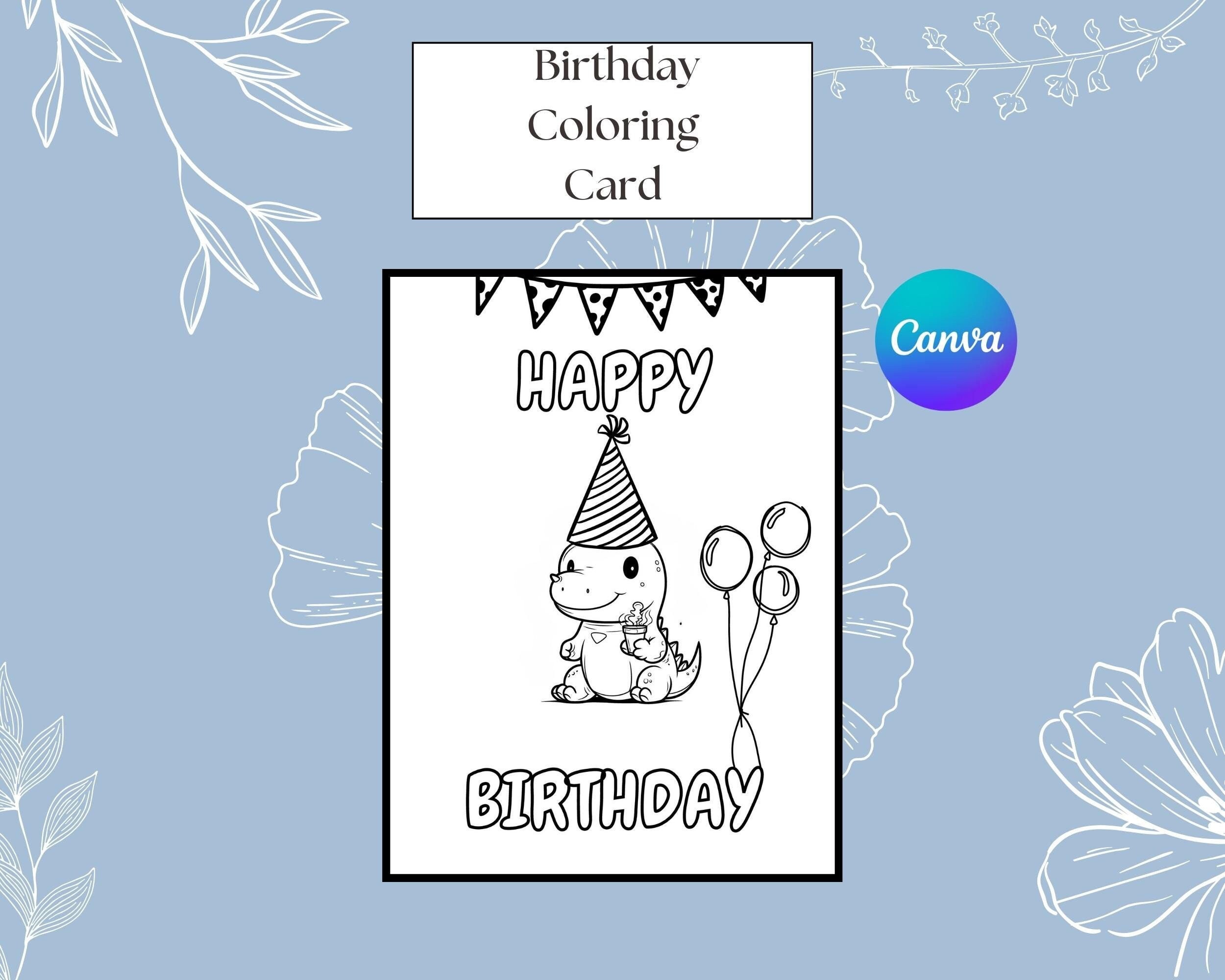 Printable Happy Birthday Coloring Card | Instant Digital Download ...