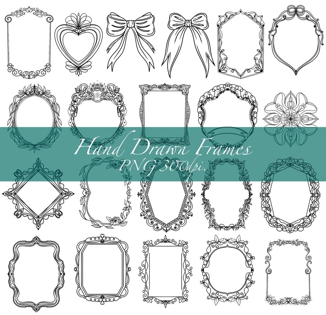 Hand-drawn Frame Illustrations: 20 Unique PNG Designs (300 DPI) - Etsy