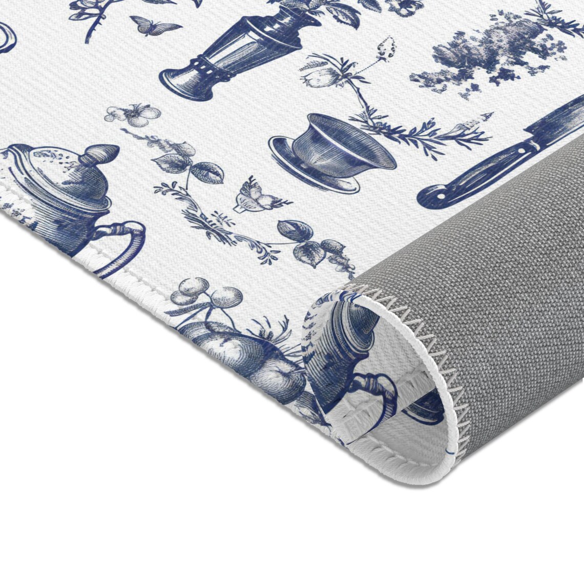 Blue Toile Area Rug Floral Modern Home Decor Rug for Patio Outdoor ...