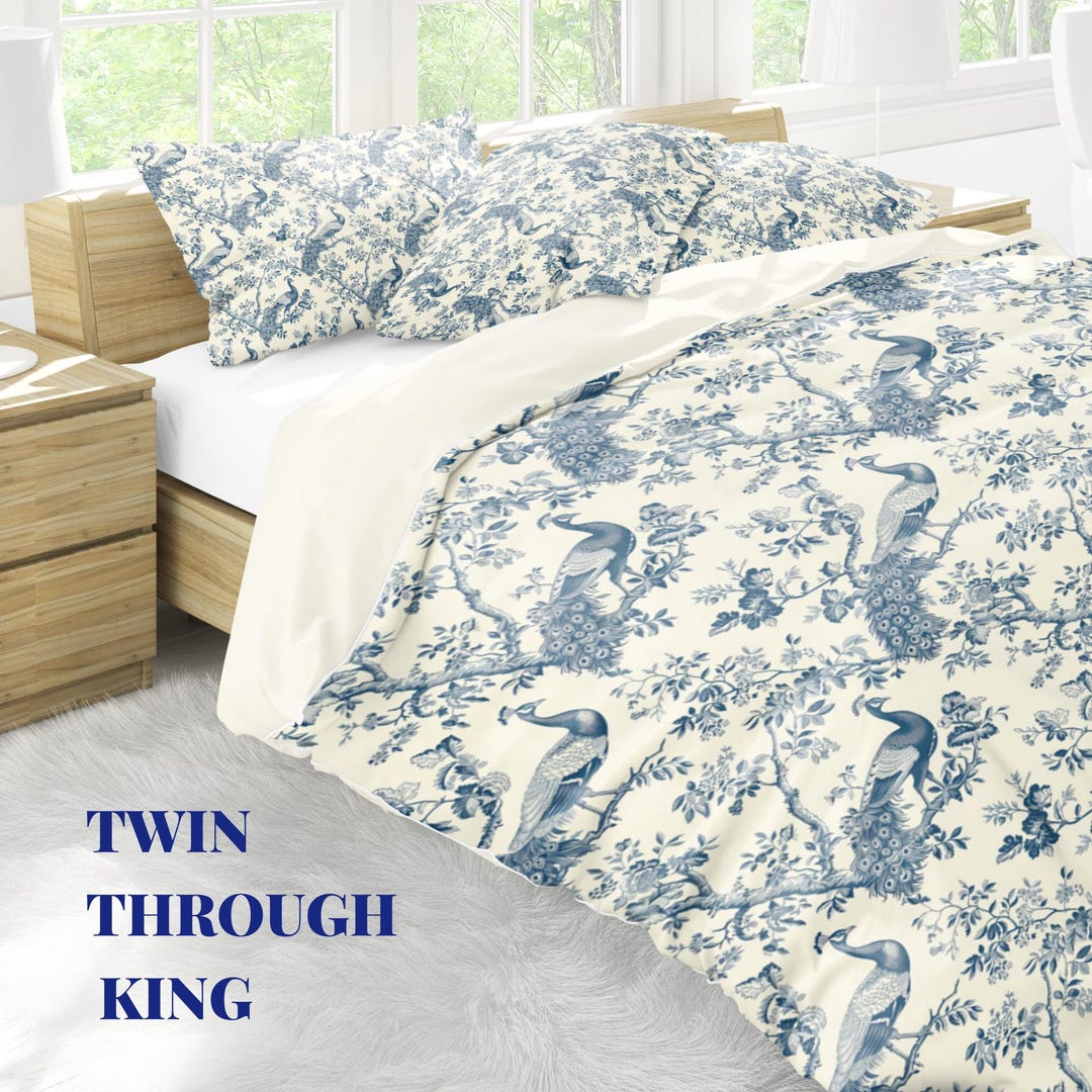 Blue Toile Bedding Set Toile De Jouy French Floral Set Pillow Cover ...