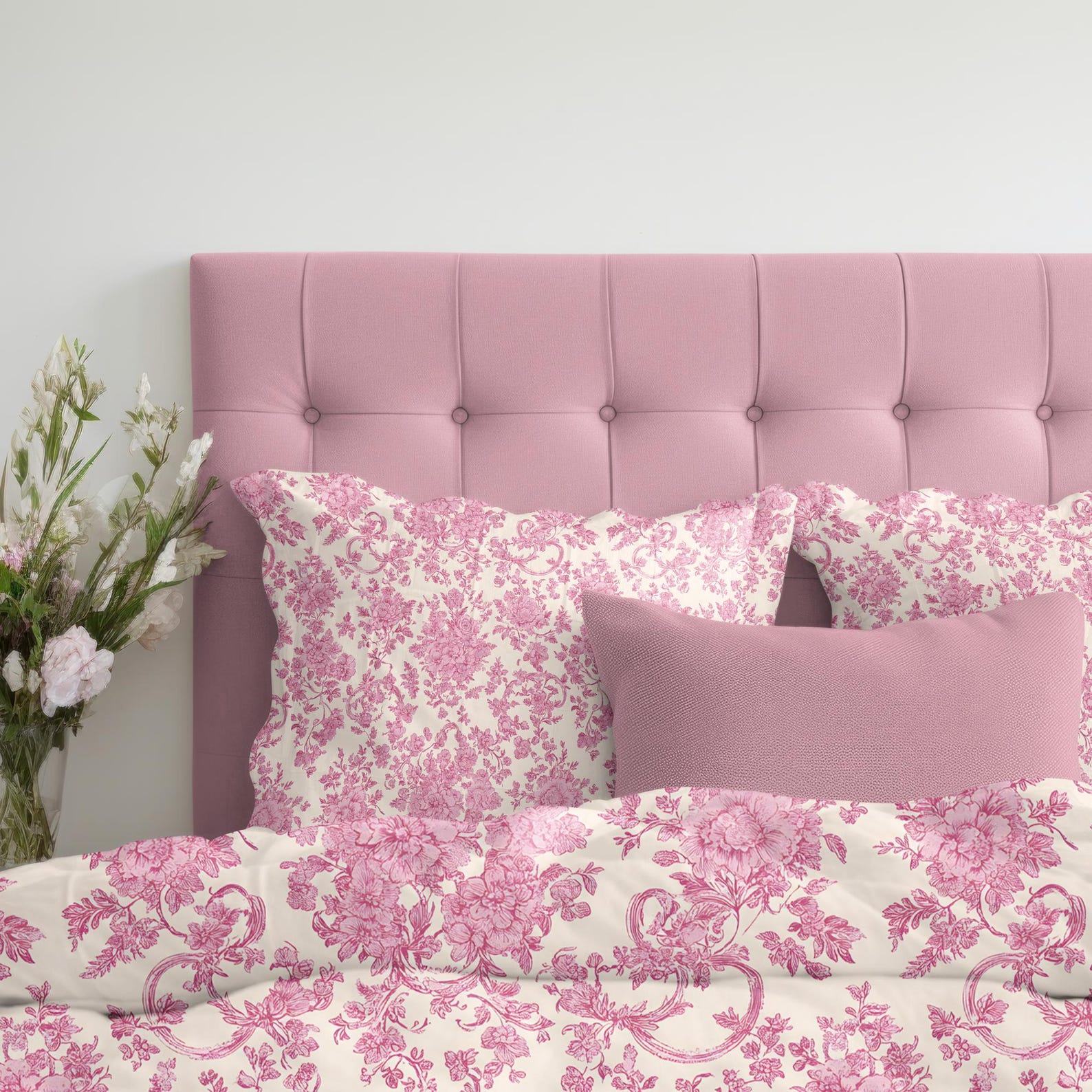 Rose Pink Bedding Set Shabby Chic Decor Floral Queen Bed Sheets Set ...