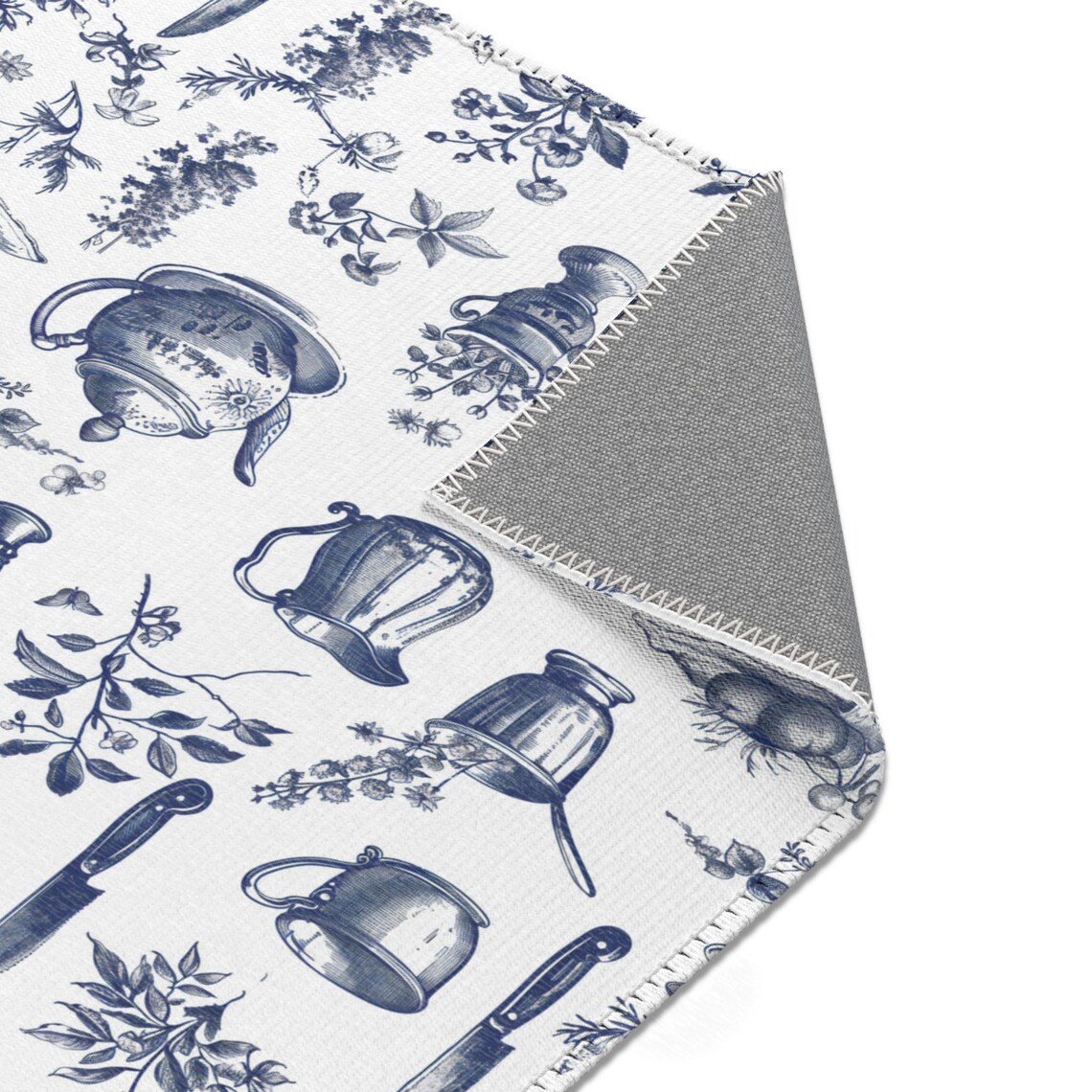 Blue Toile Area Rug Floral Modern Home Decor Rug for Patio Outdoor ...