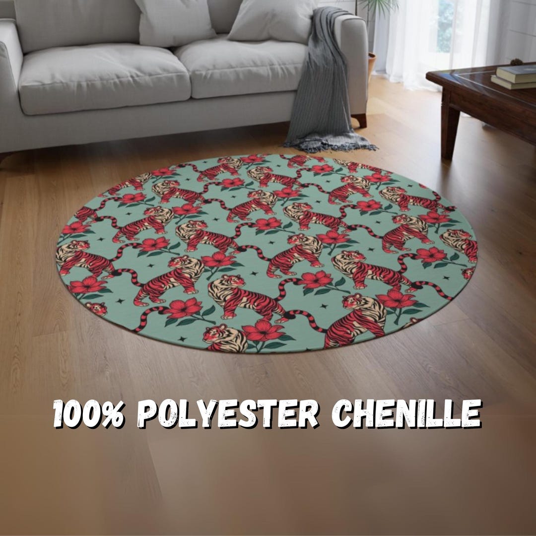 Pink Floral Tiger Print Rug for Living Room Pop Art Unique Rug for ...