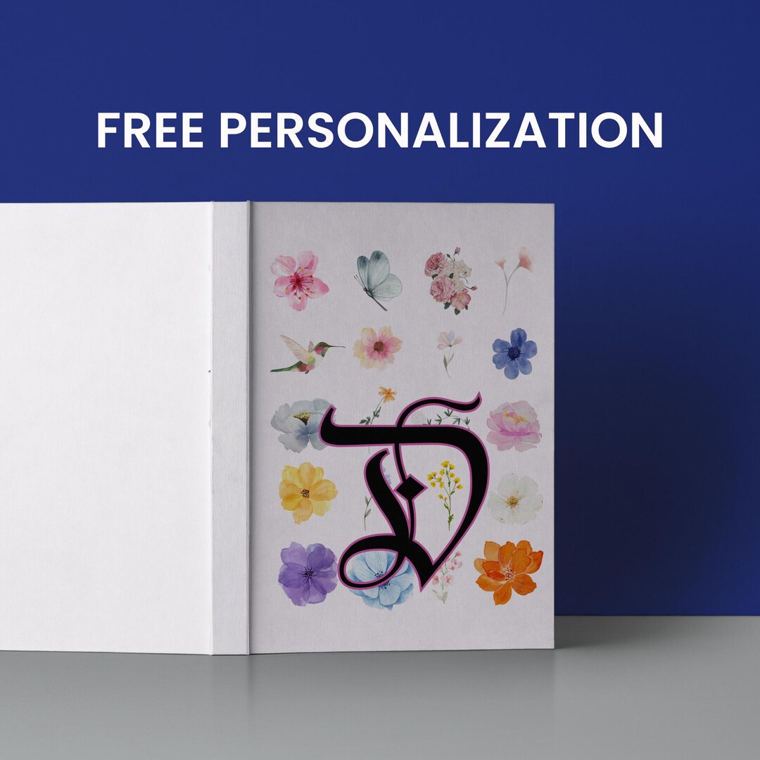 Floral Initial Journal Custom Notebook Watercolor Flower Personalized ...