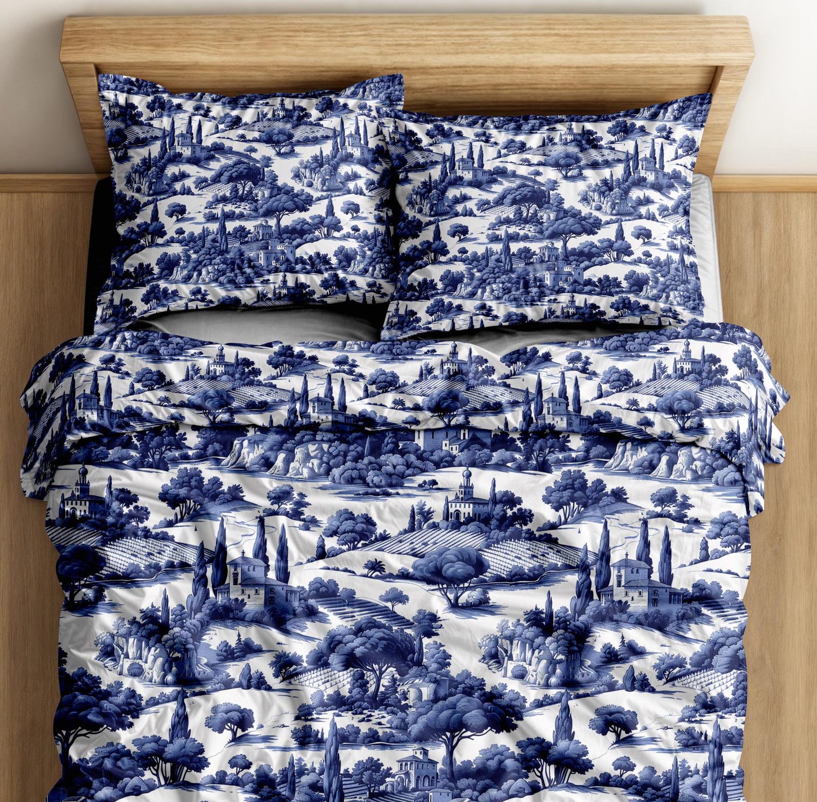 Duvet Cover Set Blue Toile Bedding New Homeowner Gifts Queen Bed Sheets ...