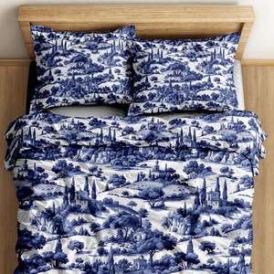 Duvet Cover Set Blue Toile Bedding New Homeowner Gifts Queen Bed Sheets ...