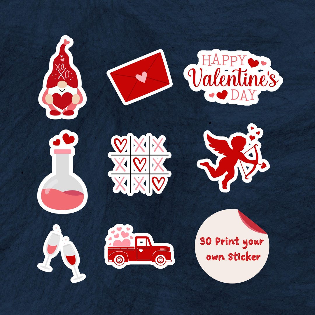Digital Valentine's Day Stickers Png Journal Sticker Printable Red Clip ...