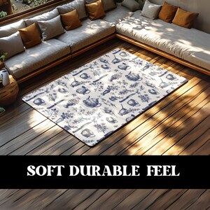 Blue Toile Area Rug Floral Modern Home Decor Rug for Patio Outdoor ...
