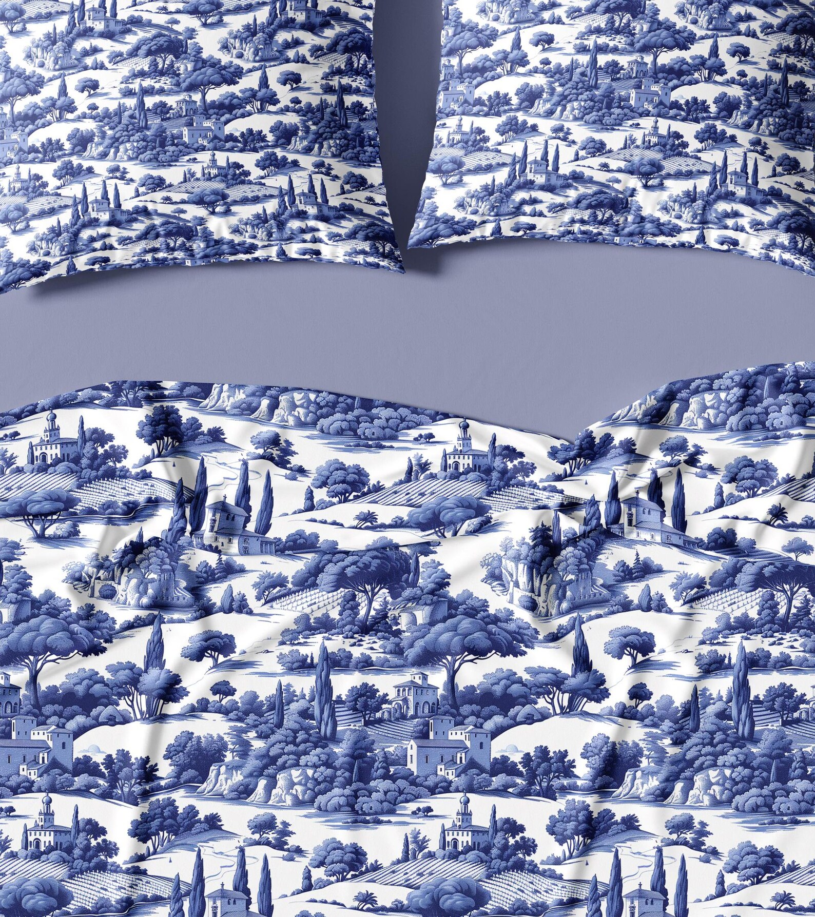 Duvet Cover Set Blue Toile Bedding New Homeowner Gifts Queen Bed Sheets ...