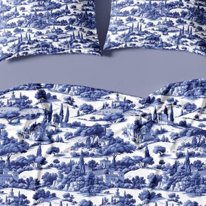 Duvet Cover Set Blue Toile Bedding New Homeowner Gifts Queen Bed Sheets ...