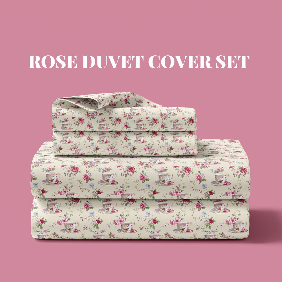 Pink Floral Bedding Set Pink Rose Bedding Twin Bed Flower Shabby Chic ...