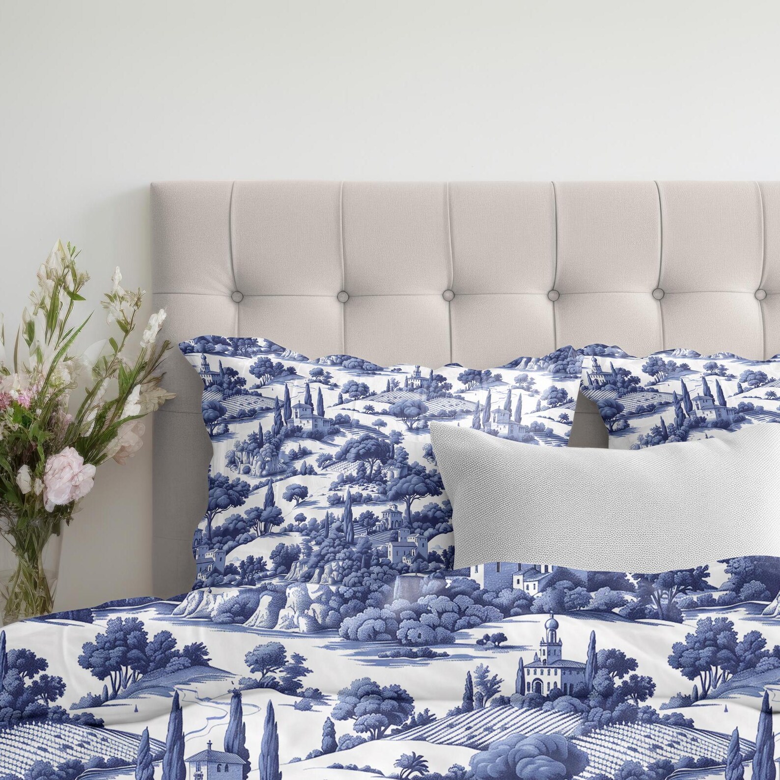 Duvet Cover Set Blue Toile Bedding New Homeowner Gifts Queen Bed Sheets ...