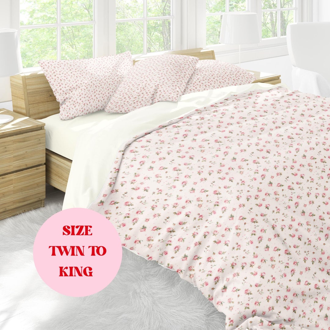 Pink Floral Bedding Set Pink Rose Bedding Twin Bed Flower Dorm Bedding ...
