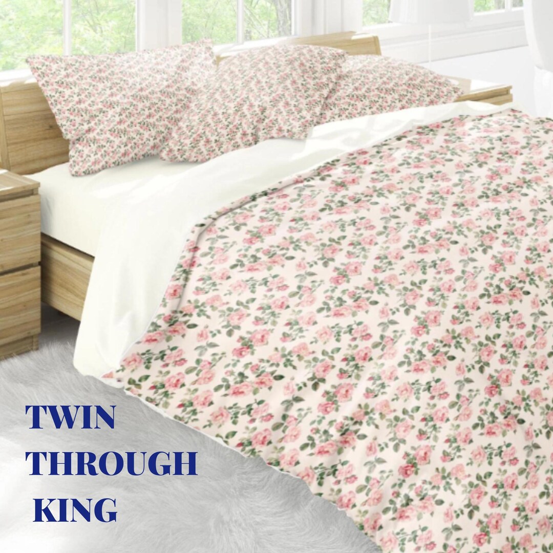 Pink Rose Floral Duvet Cover Pink Flower Pillow Case Pink Dorm Bedding ...