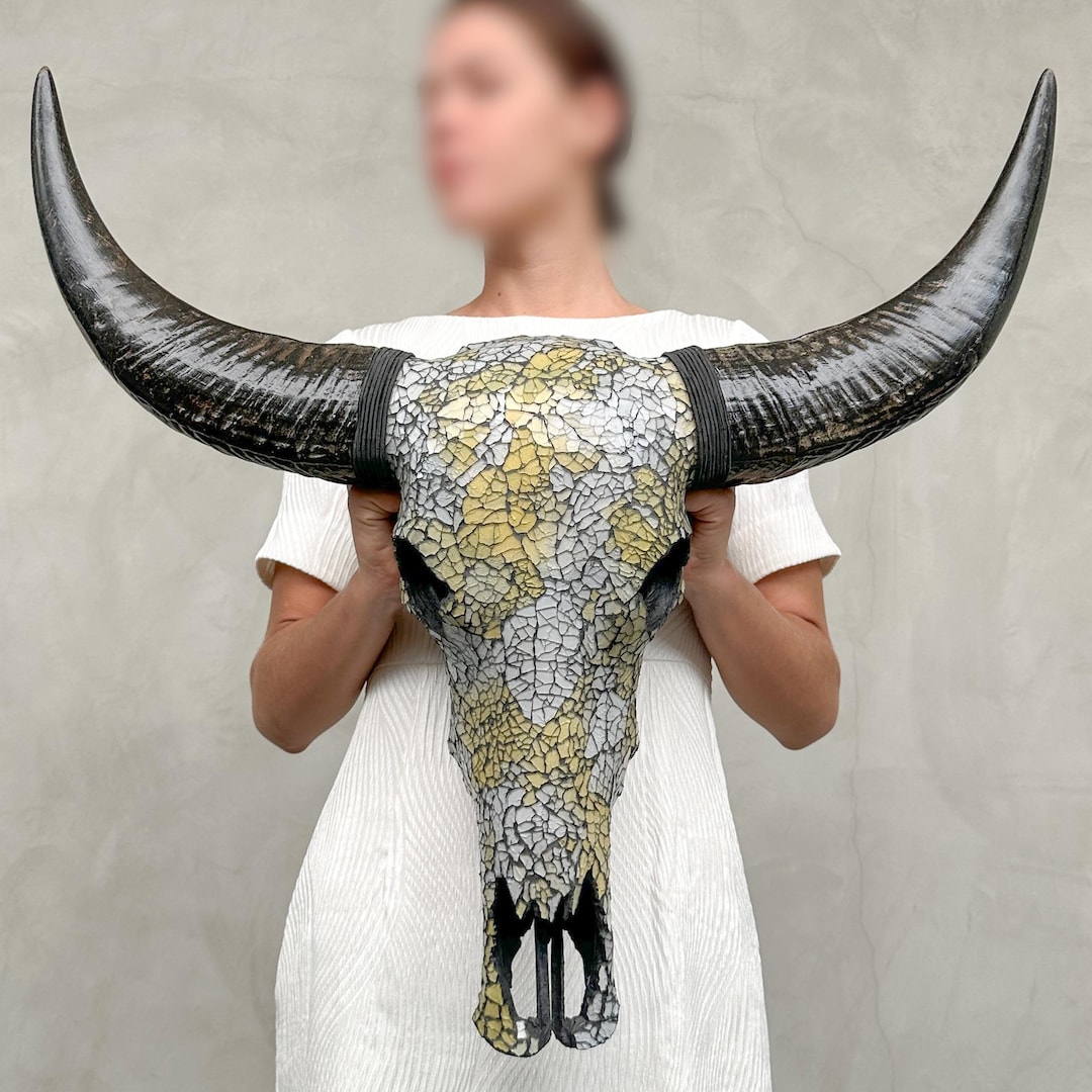 Silver Star Handcrafted Cow Skull With Mosaic Glass Inlay Unique ...