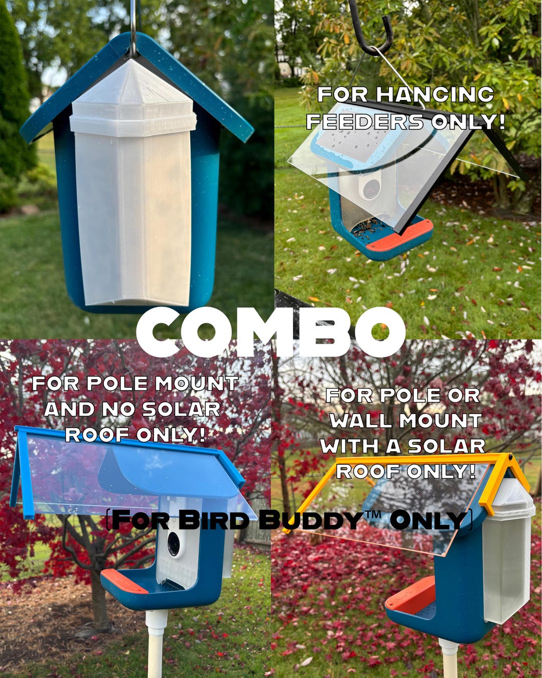 COMBO Seed Hopper Extender Plus Rain Roof. Compatible With Bird Buddy ...