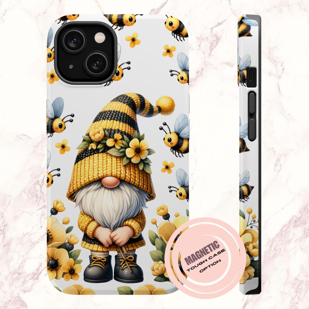 Cute Gnome Phone Case, Floral Impact Resistant Cover, Bumblebee Gnome ...