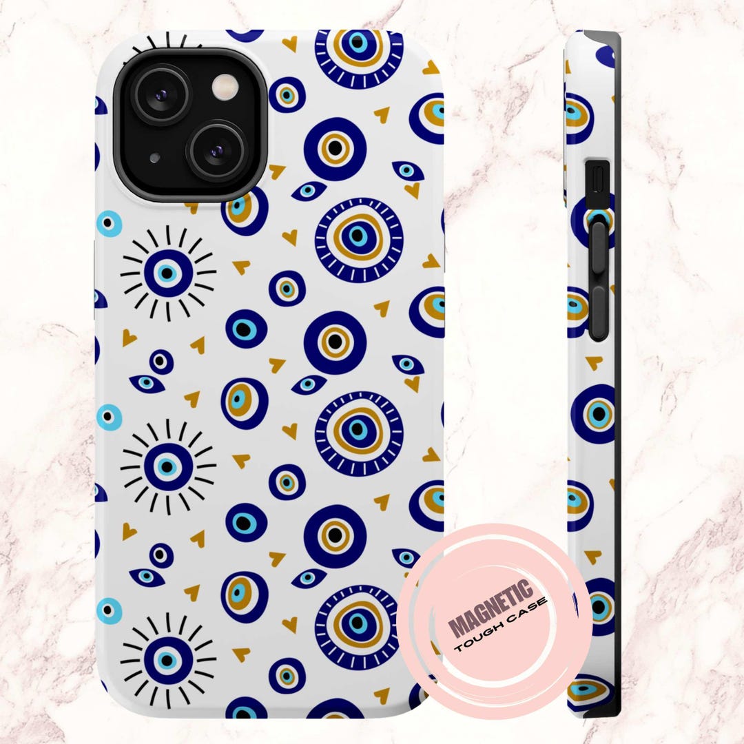 Greek Evil Eye Magnetic Tough Phone Case, Blue and White Design Phone ...