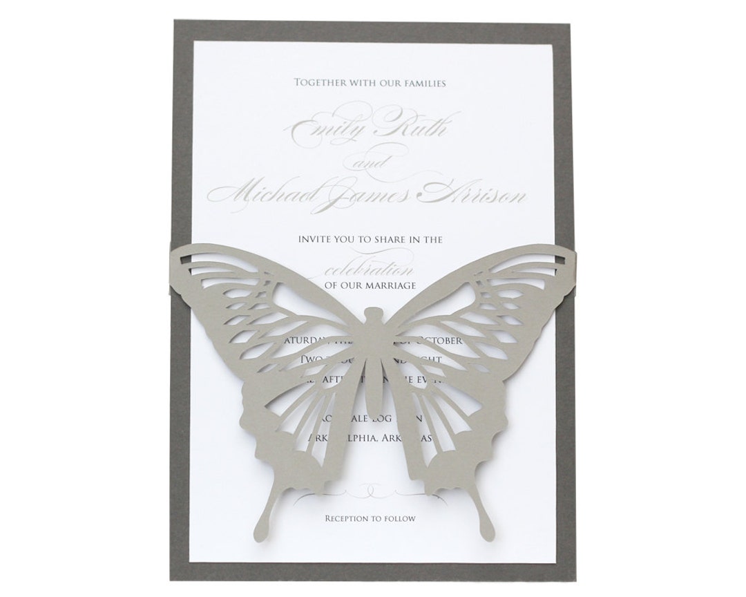 Butterfly Wedding Invitations - Beautiful, Laser Cut, Gray, Monarch ...